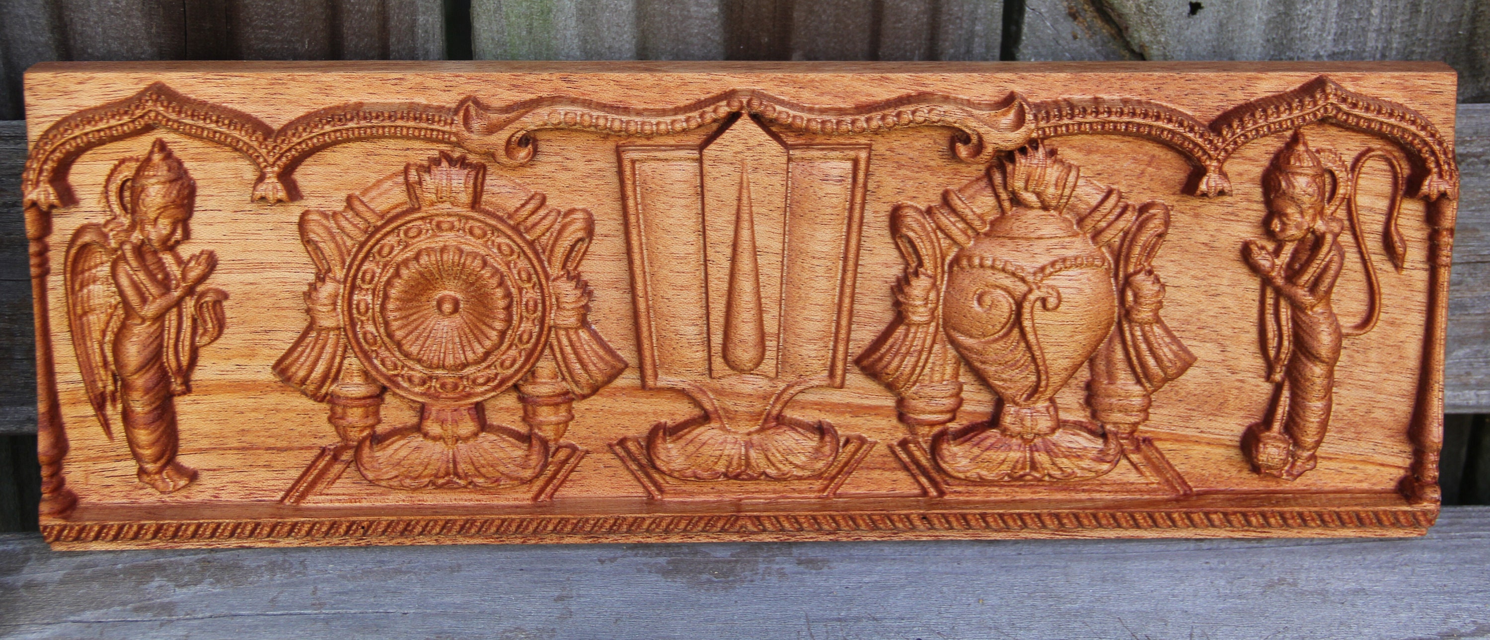 Vaishnava Symbols 5"x14" Wood Carving / Home Decor / Wooden Wall Panel ...