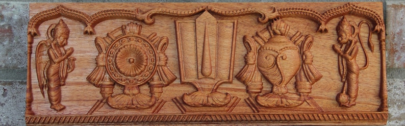 Vaishnava Symbols 5"x14" Wood Carving / Home Decor / Wooden Wall Panel ...