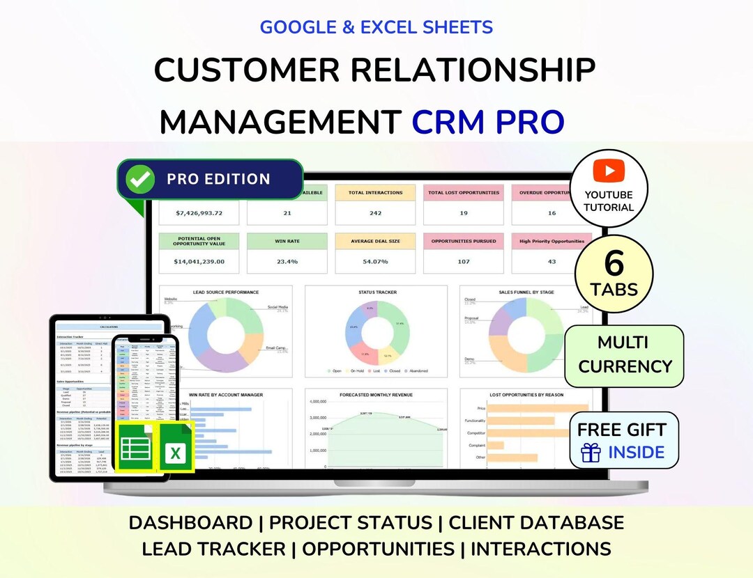 CRM Template Spreadsheet Excel and Google Sheets CRM Business ...