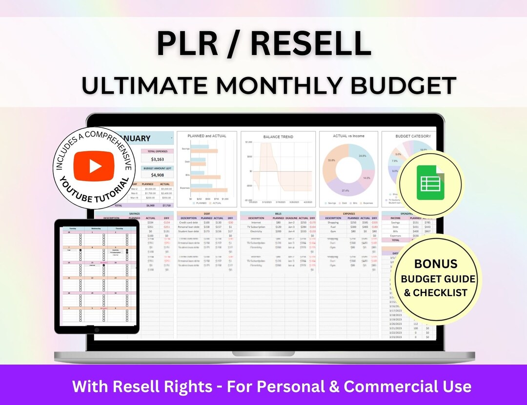 MRR PLR Monthly Budget Planner PLR Google Sheets Plr Budget Planner Plr ...