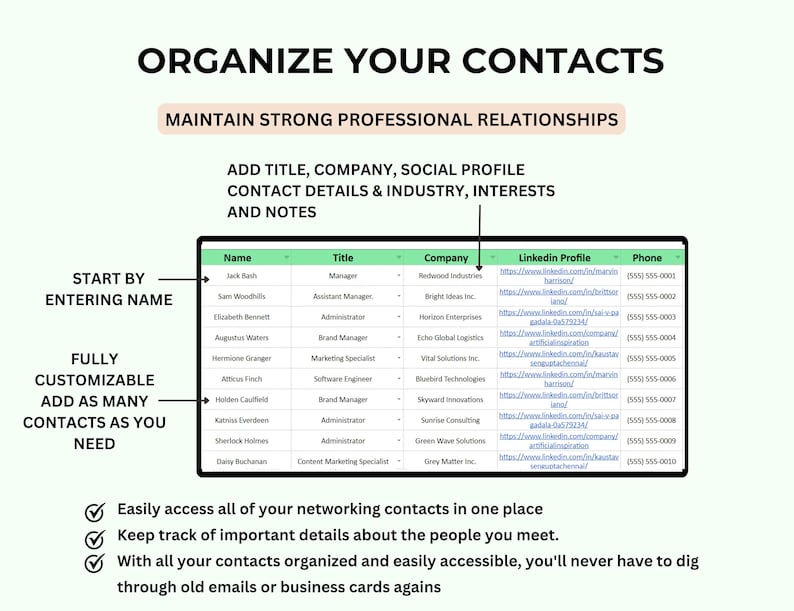 PLR Contact List Template, Networking Spreadsheet, Address List ...