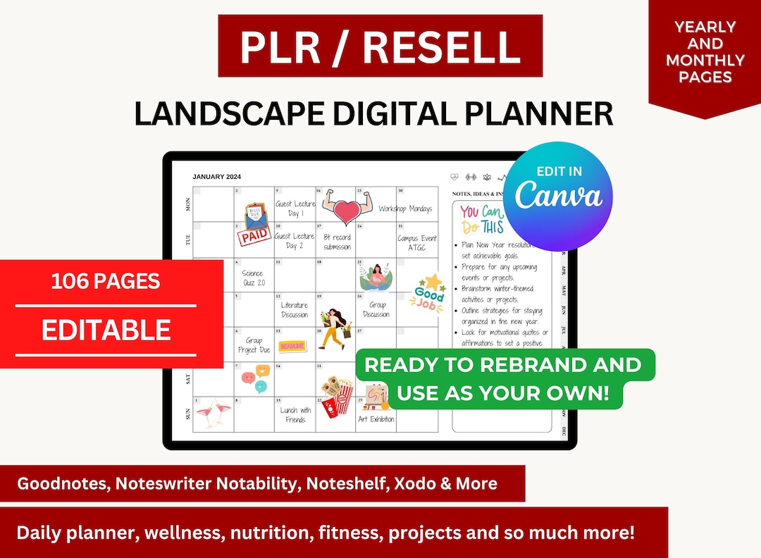 PLR Resell Digital Planner, Commercial Planners, Canva Editable ...