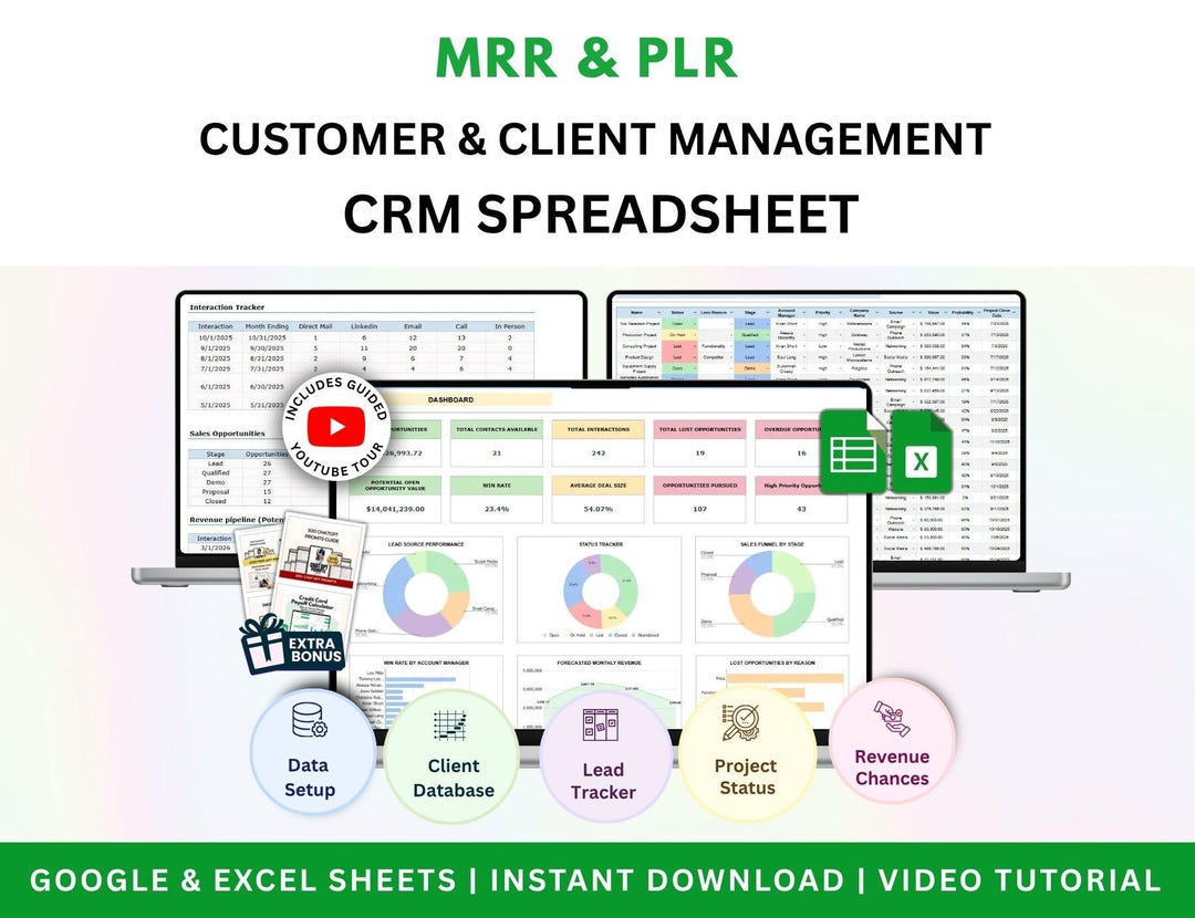 Customer Relationship Management Spreadsheet CRM Tracker Crm Dashboard ...