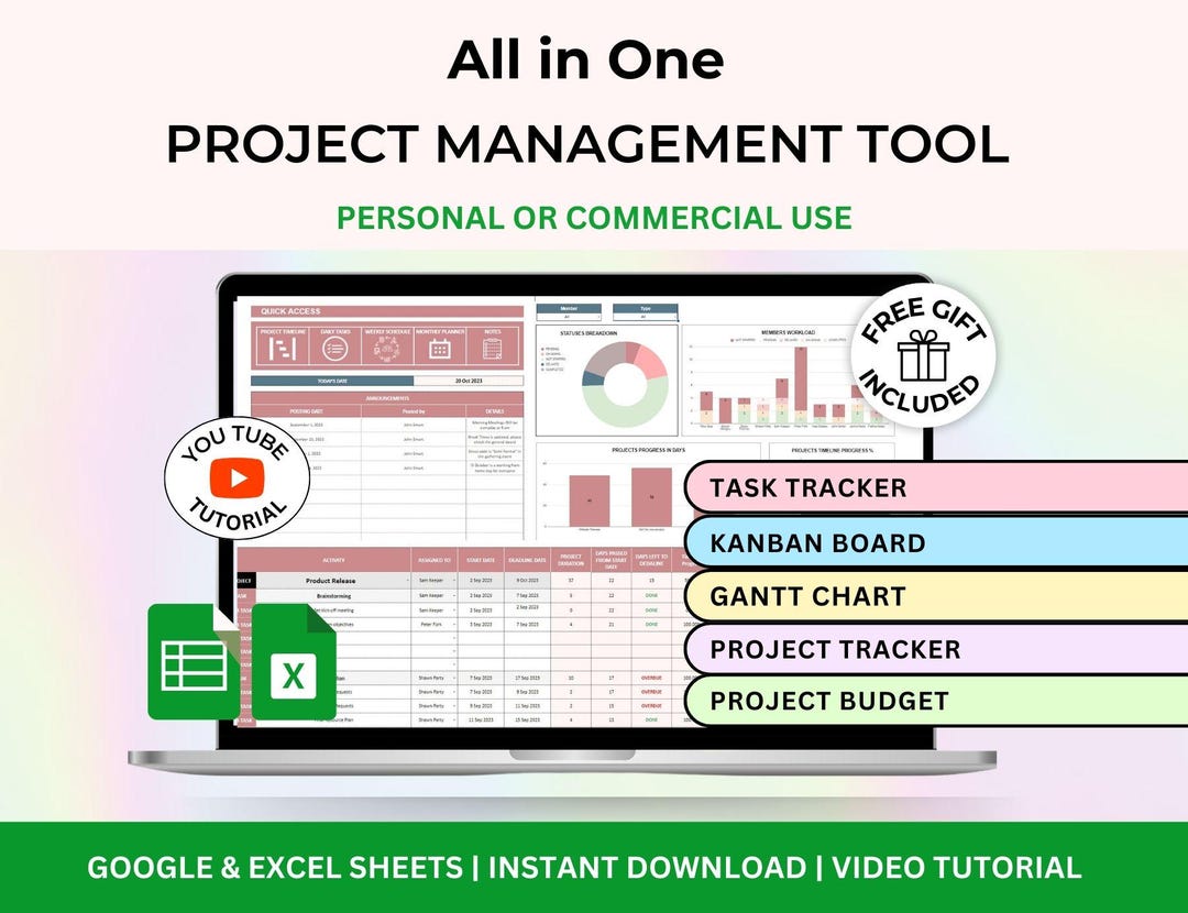 Excel Project Tracker, Project Management Template, Project Planner ...