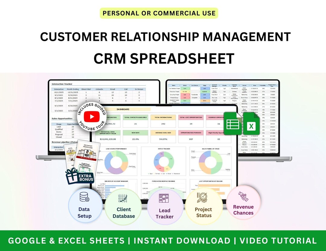 Customer Relationship Management Spreadsheet CRM Tracker Crm Dashboard ...