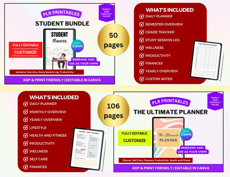 PLR Printables Planner Bundle Pro, Digital Product, Resell Planners ...