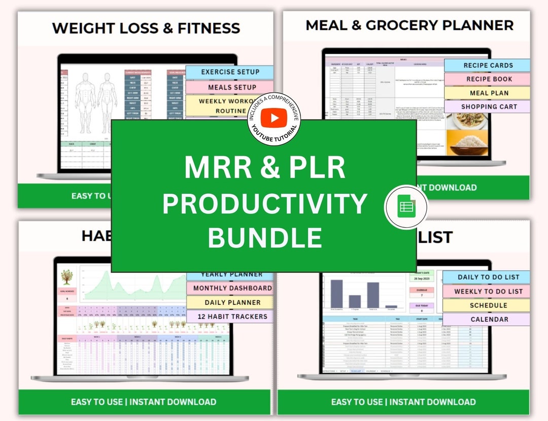 PLR Productivity Planner Bundle for Google Sheets Master Resell Rights Spreadsheet Template ...