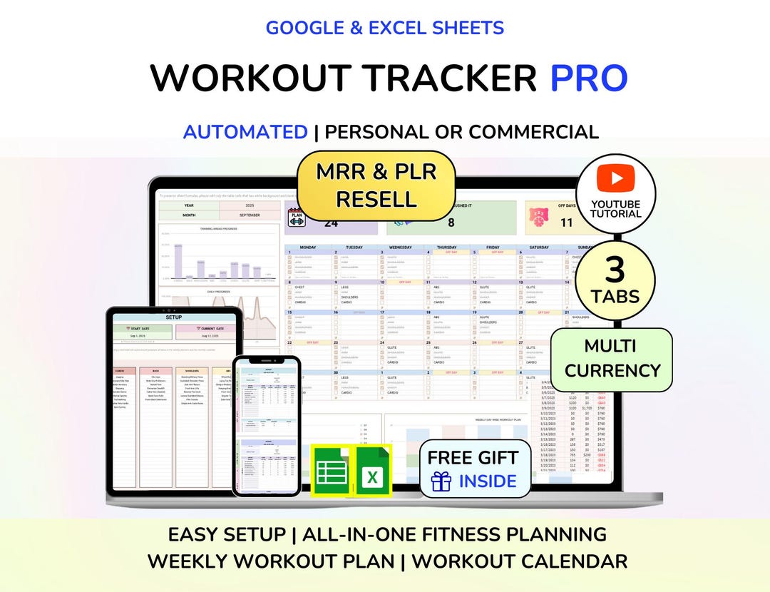 PLR Workout Planner Exercise Tracker Spreadsheet Fitness Planner ...