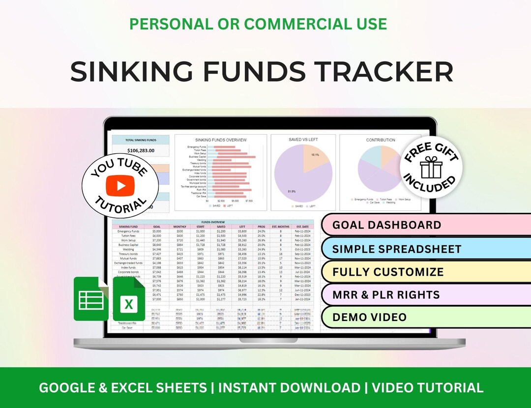 Sinking Funds Excel Spreadsheet Budget Google Sheets Savings Tracker ...