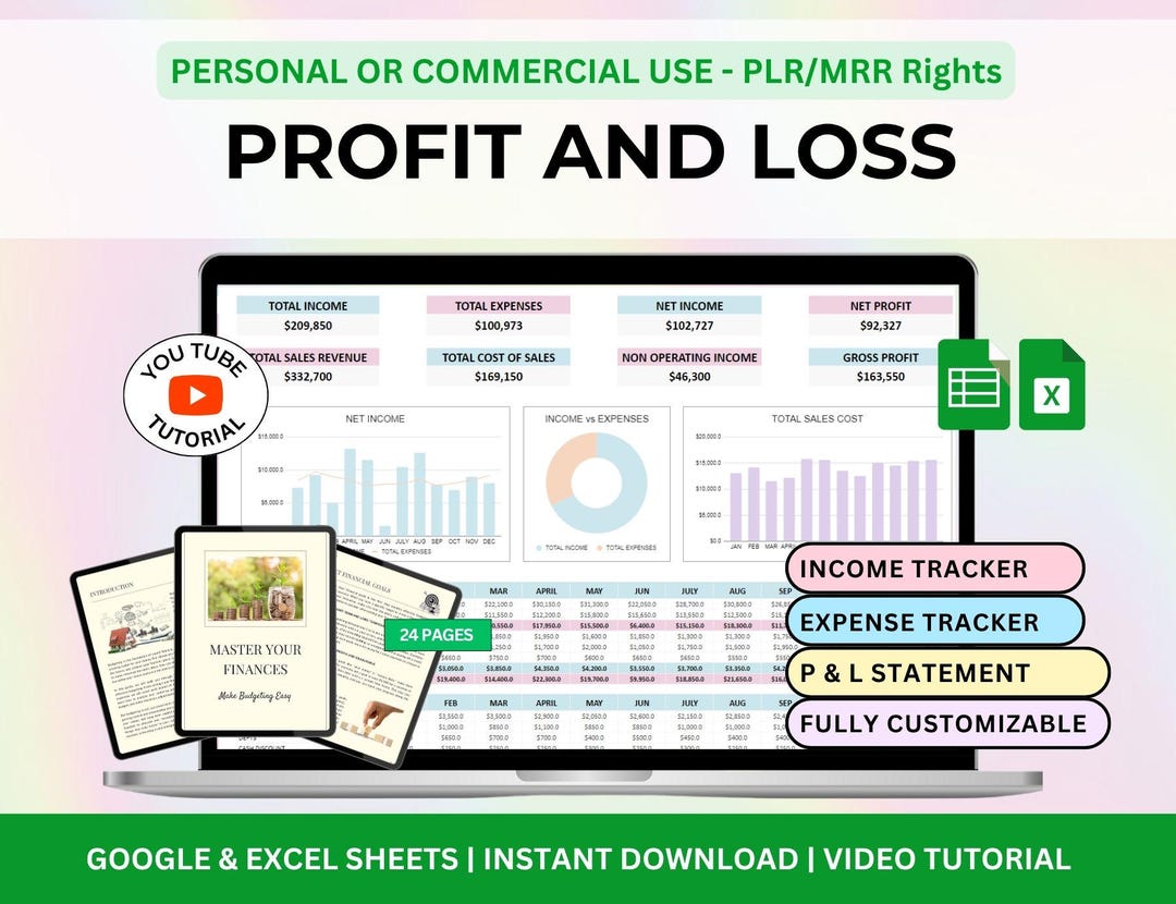 Profit and Loss Template P&L Template Google Sheets, Profit Calculator ...