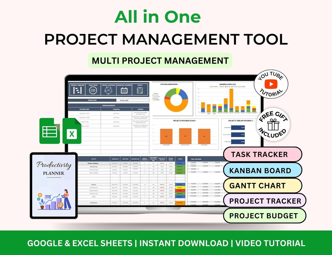 PLR Project Management Spreadsheet Project Planner Project Tracker ...