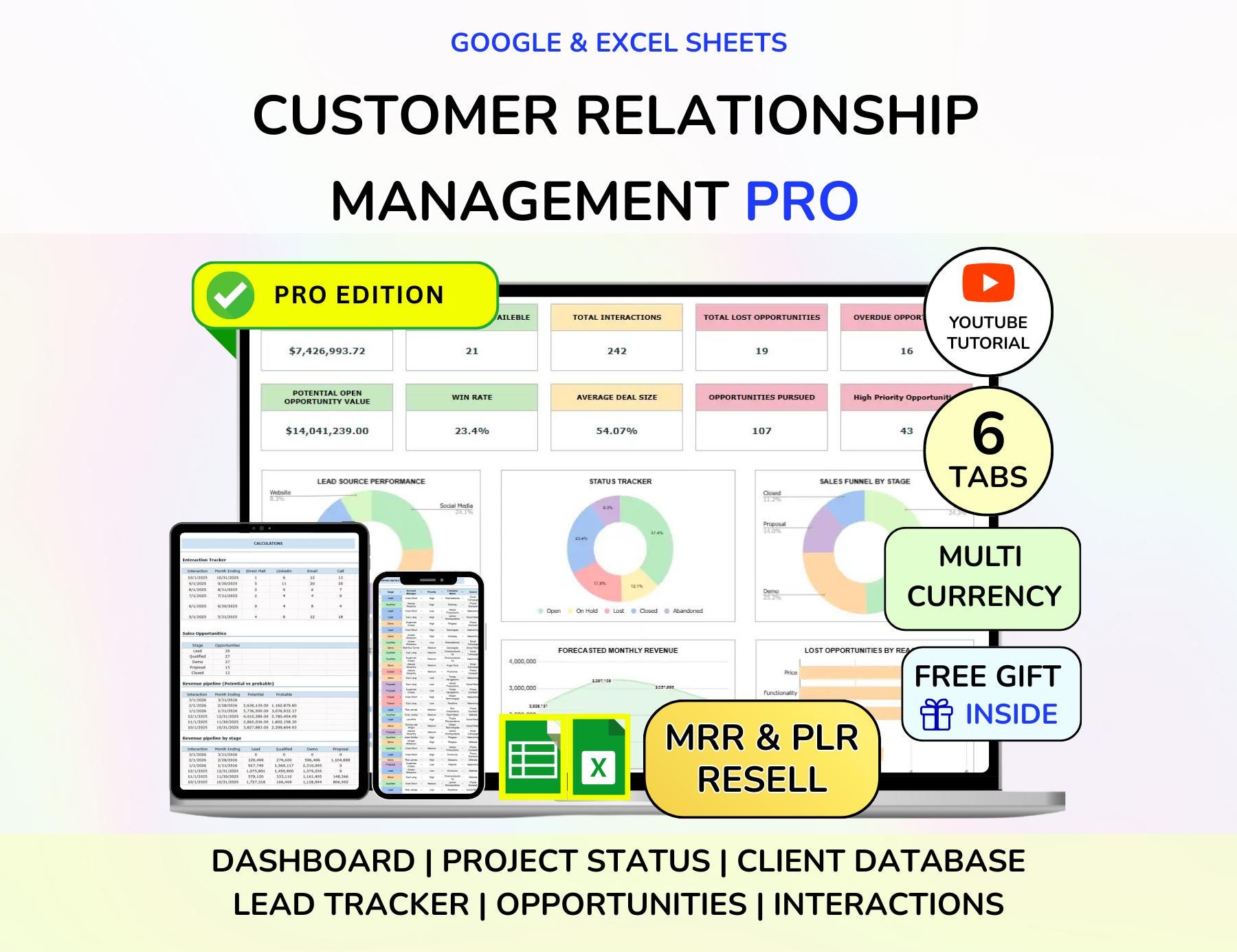 Plr CRM Template Spreadsheet Excel and Google Sheets CRM Business ...