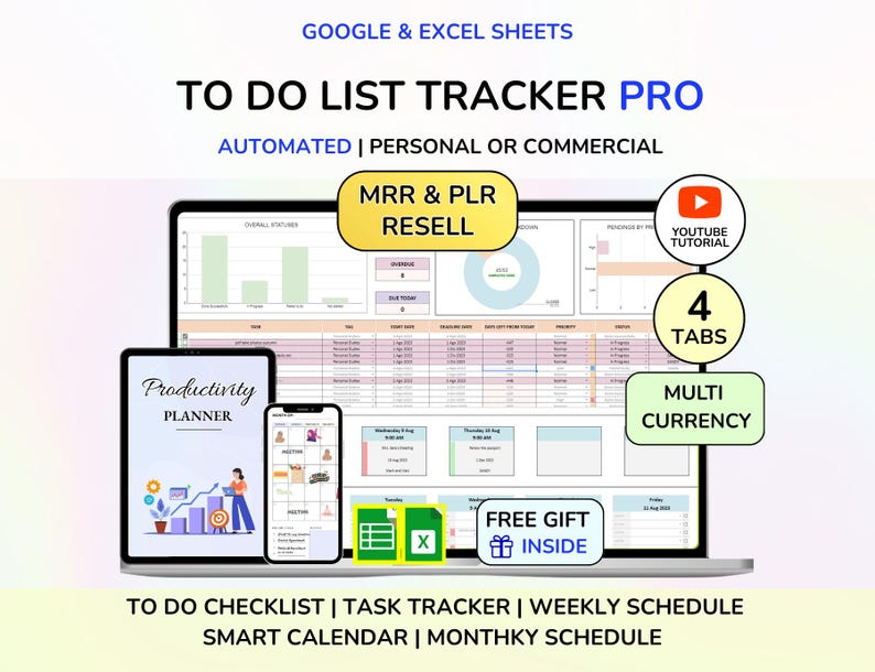 PLR MRR to Do List Spreadsheet, Task Tracker, Task Dashboard, PLR ...