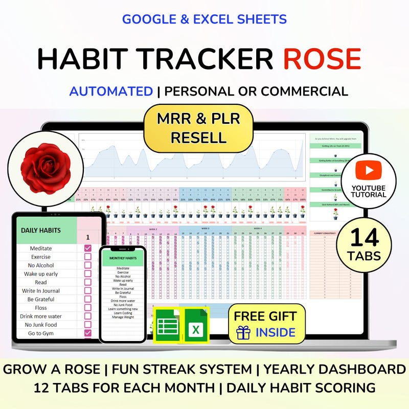 Google sheets habit tracker free - Etsy México
