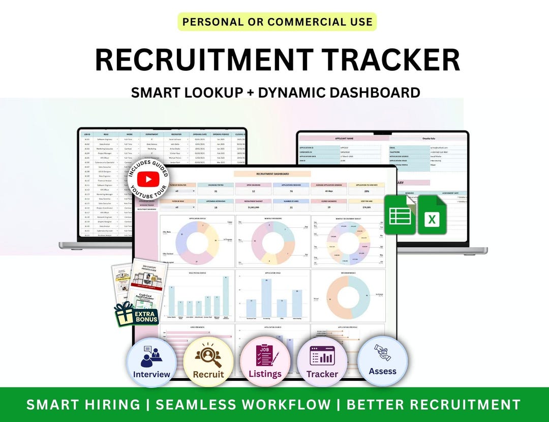 Recruitment Tracker Spreadsheet Hiring Tracker Excel Recruiter Job ...