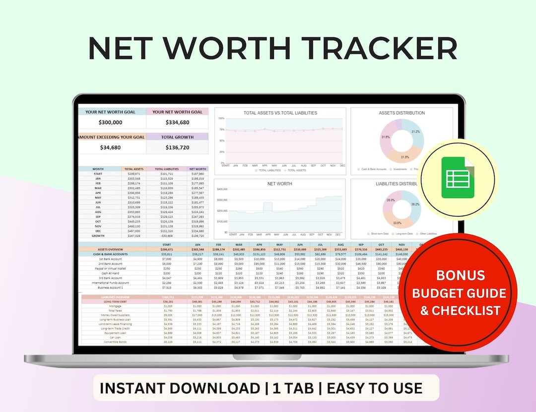 Net Worth Tracker Google Sheets Assets & Liabilities Annual - Etsy