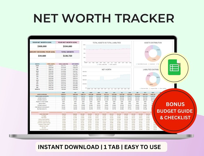 Net Worth Tracker Google Sheets Assets & Liabilities Annual - Etsy