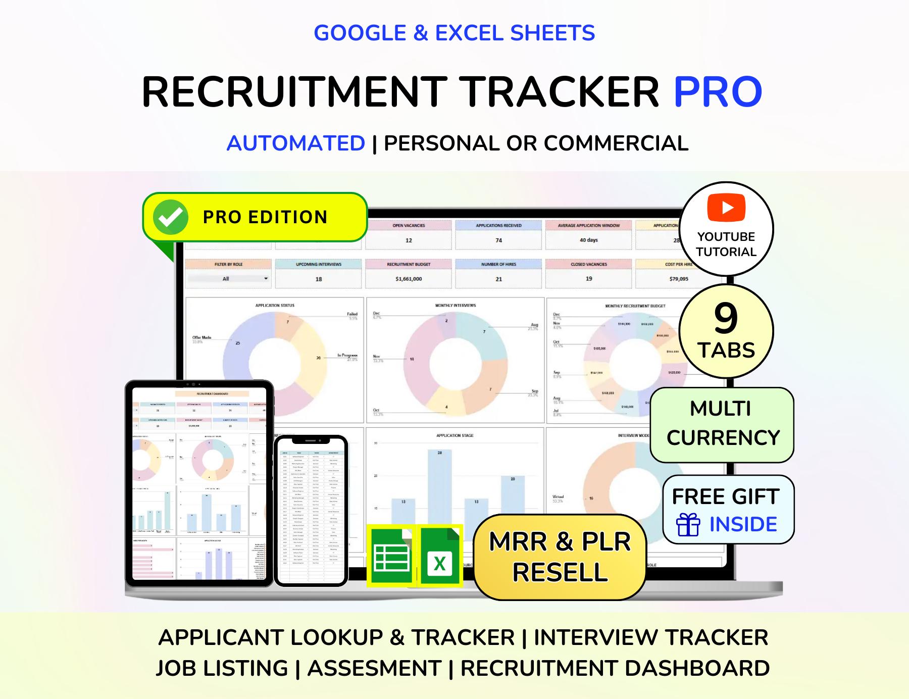 PLR Recruitment Tracker Spreadsheet Hiring Tracker Excel Recruiter Job ...