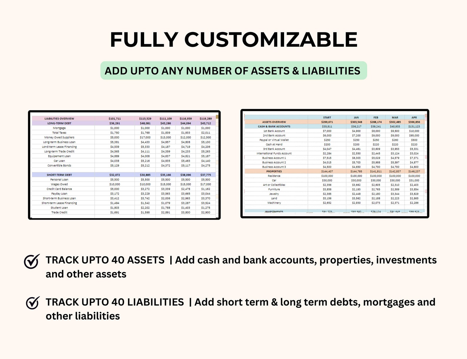Net Worth Tracker Google Sheets Assets & Liabilities Annual - Etsy