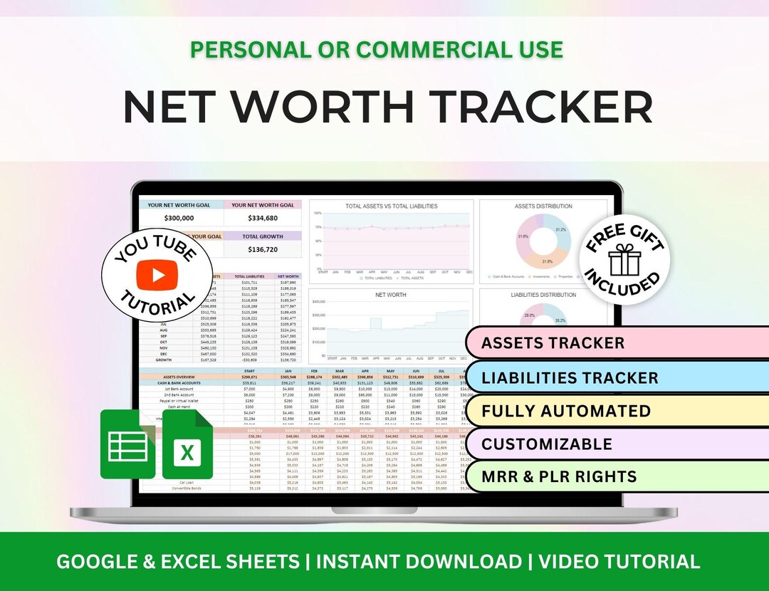PLR Net Worth Tracker Excel Spreadsheet Google Sheets Net Worth ...