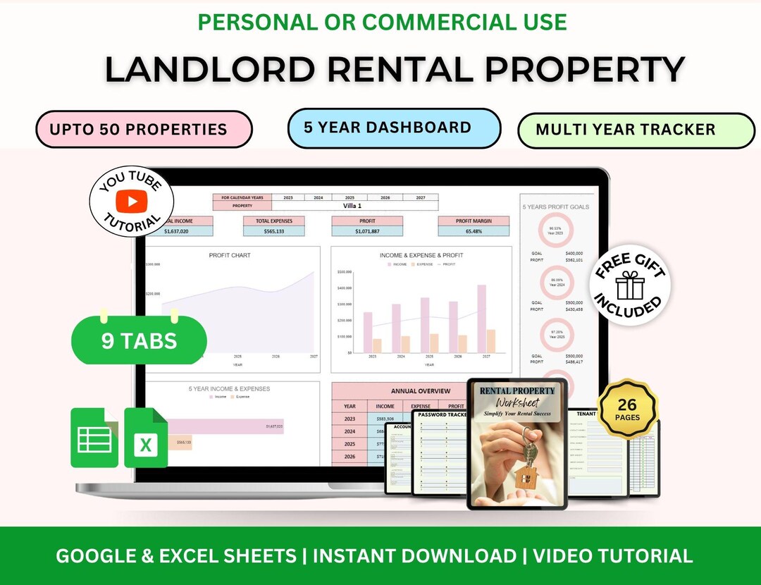 Landlord Rental Property Spreadsheet Landlord Tracker Rental Tracker ...