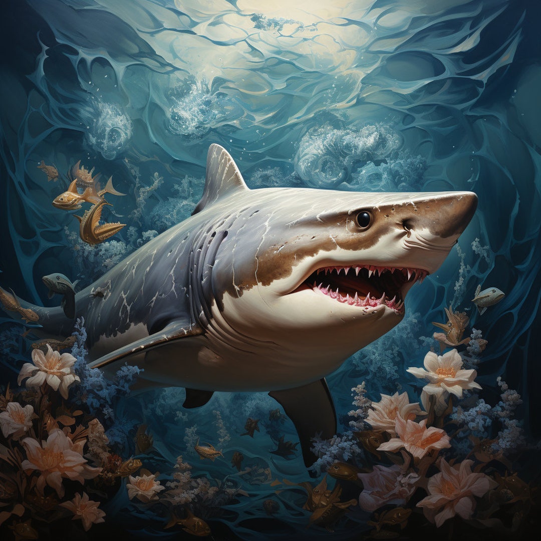 Shark Prints Set of 2 Underwater Modern Wall Art - Contemporary Marine ...