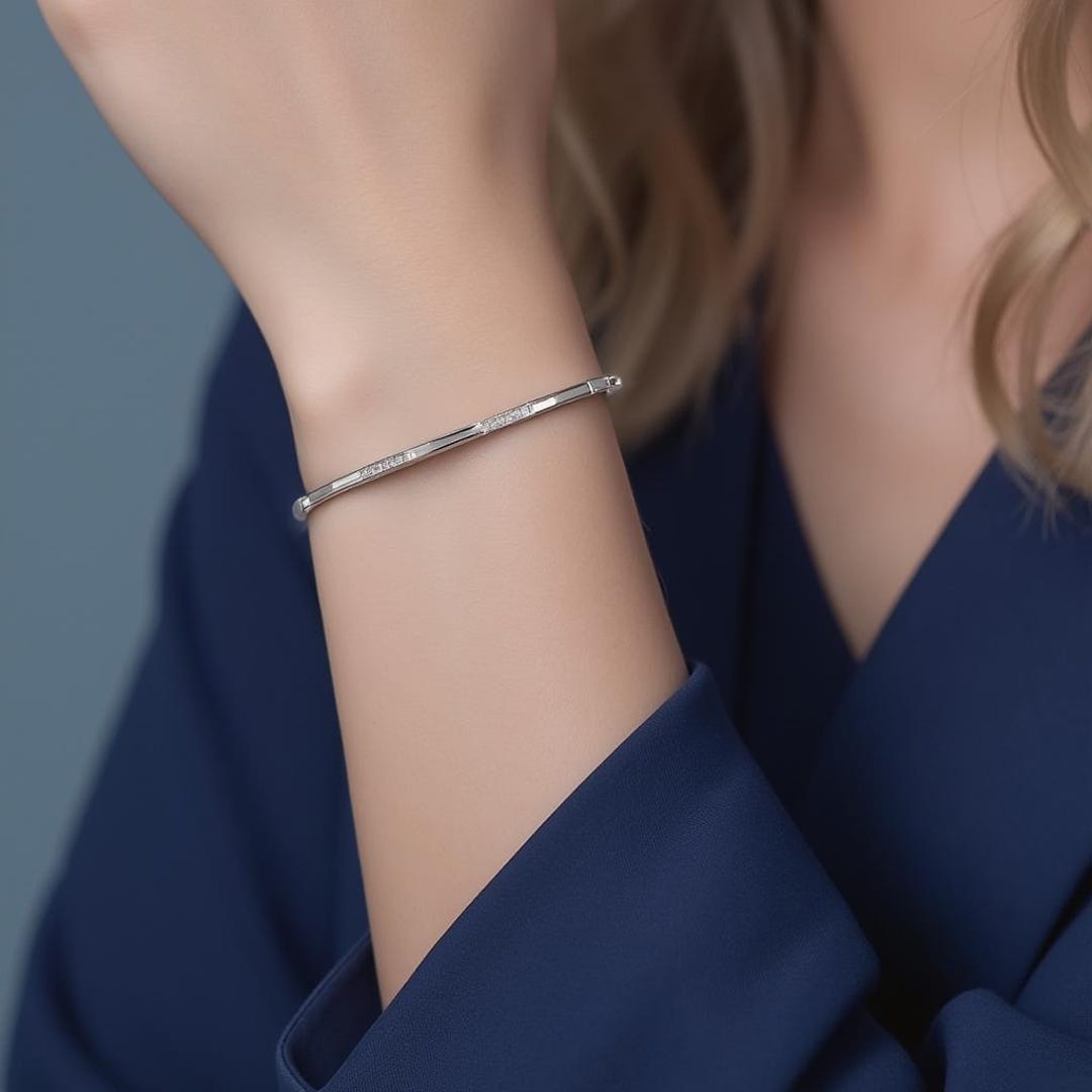 Simple Micro Setting CZ Cross Open Bangle in 925 Sterling Silver ...