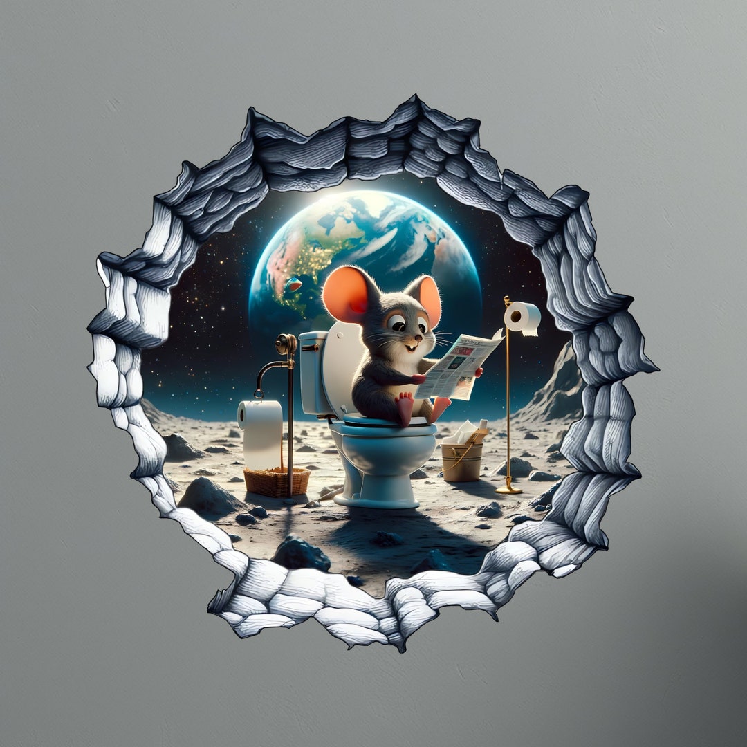 Cute Mouse Hole Decal, Mouse Sticker, Reading Newspaper on Toilet on ...