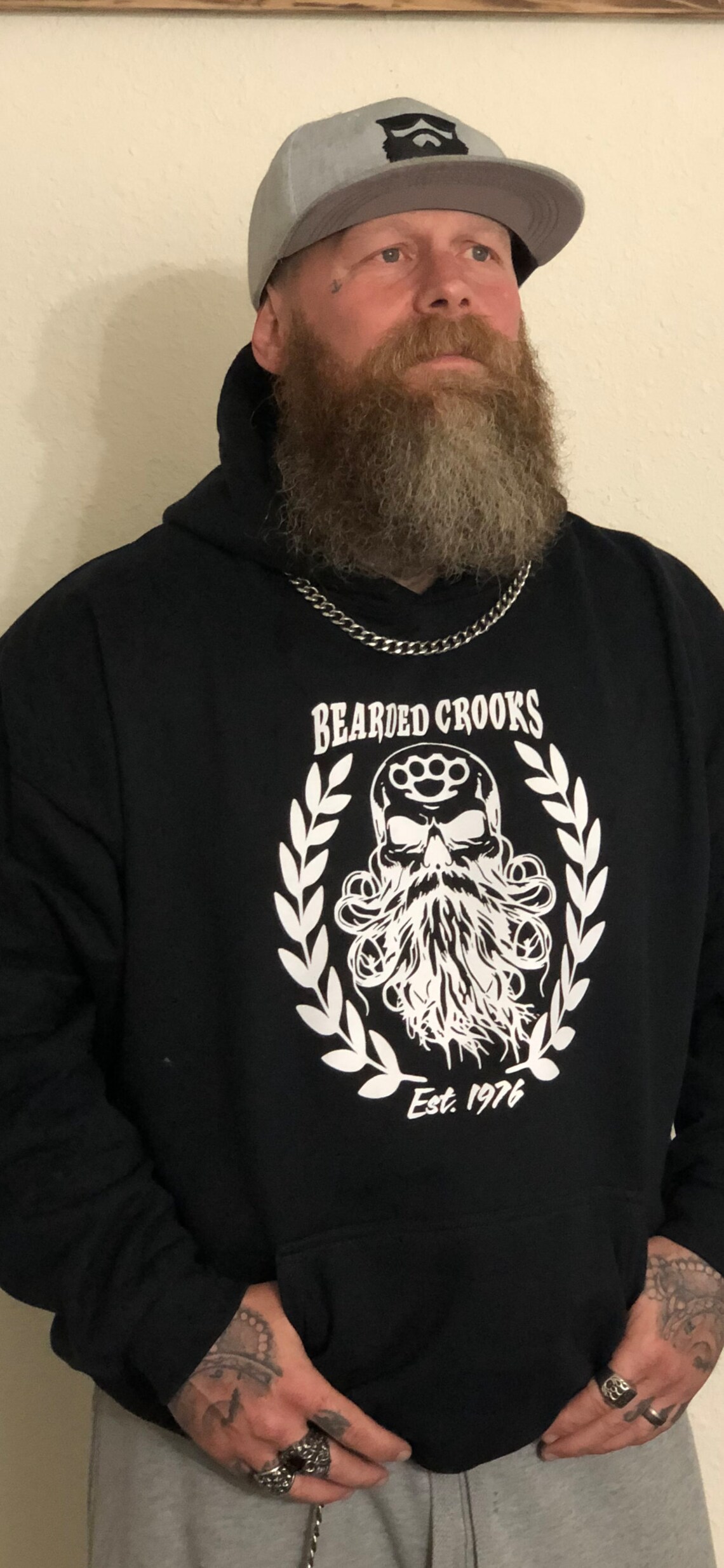 Bearded Mens Hoodie-breaded Crooks-skull-graphic Sweatshirt-outlaw-gift ...