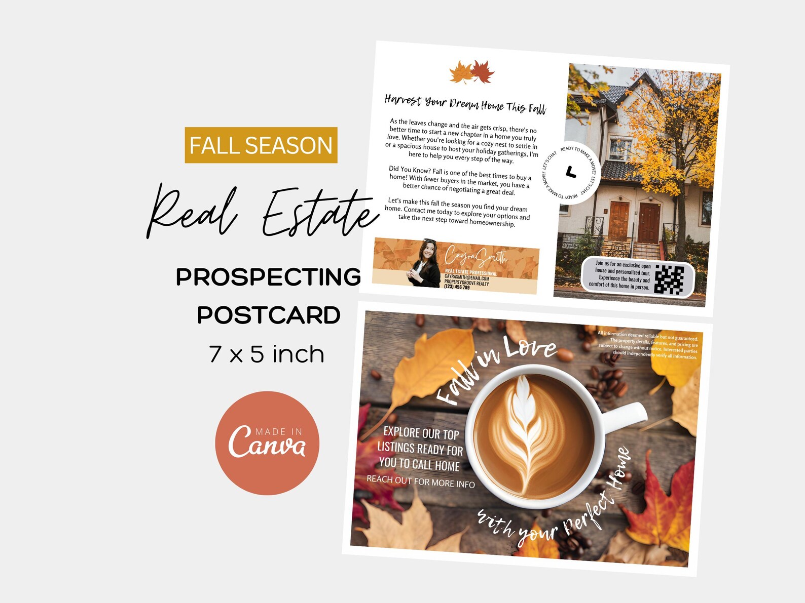 FALL AUTUMN Real Estate Prospecting Postcard Realtor Marketing Template ...