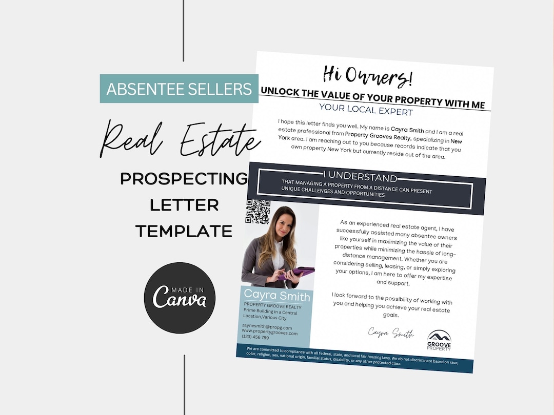 ABSENTEE SELLER | Prospecting Letter Real Estate | Marketing Canva ...