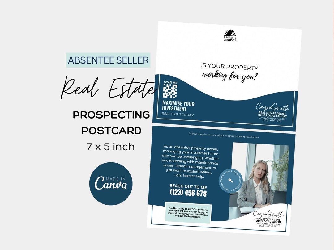 ABSENTEE OWNER | Prospecting POSTCARD Real Estate | Marketing Canva ...