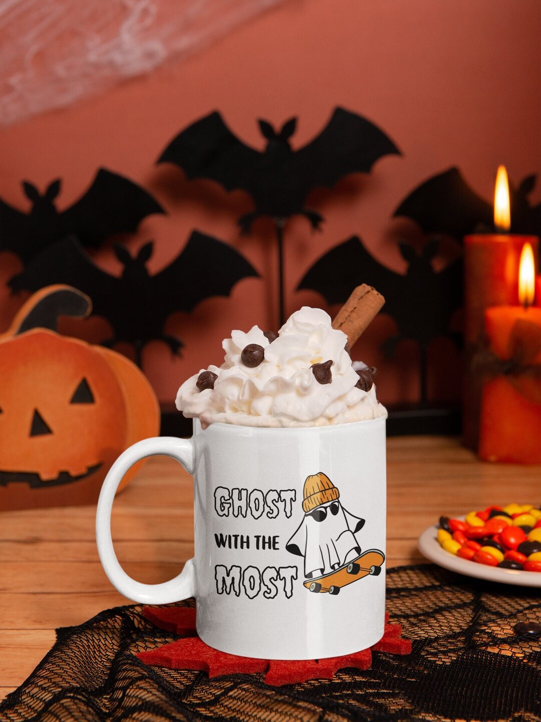 Ghost With the Most, Halloween Ghost Coffee Mug, Skateboarding Ghost ...