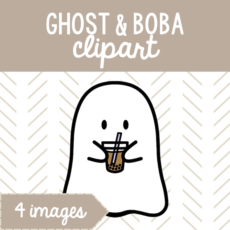 Ghost Holding Boba Clipart - Etsy