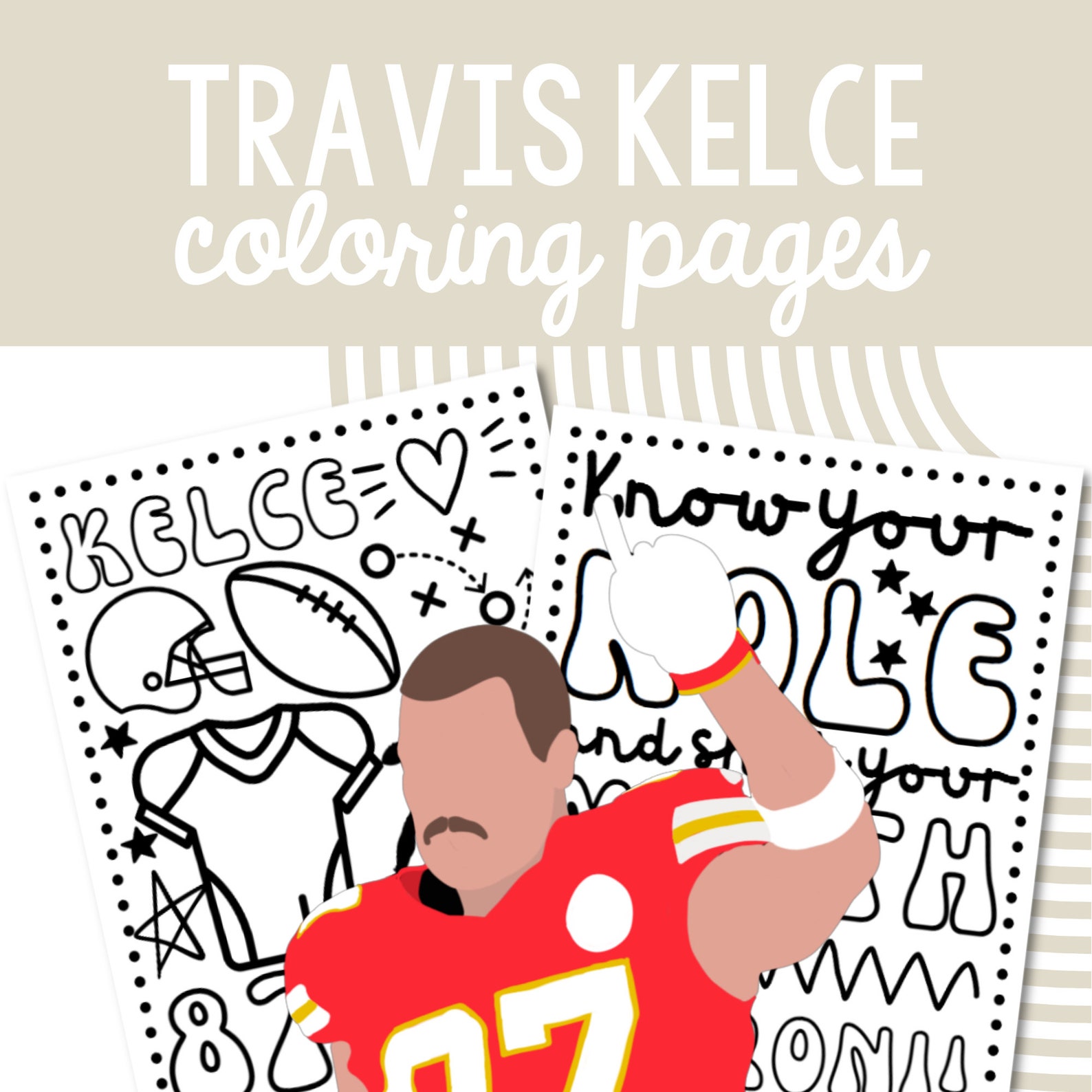 Kansas City Chiefs Coloring Pages {BUNDLE} Mahomes, Kelce, Pacheco - Etsy