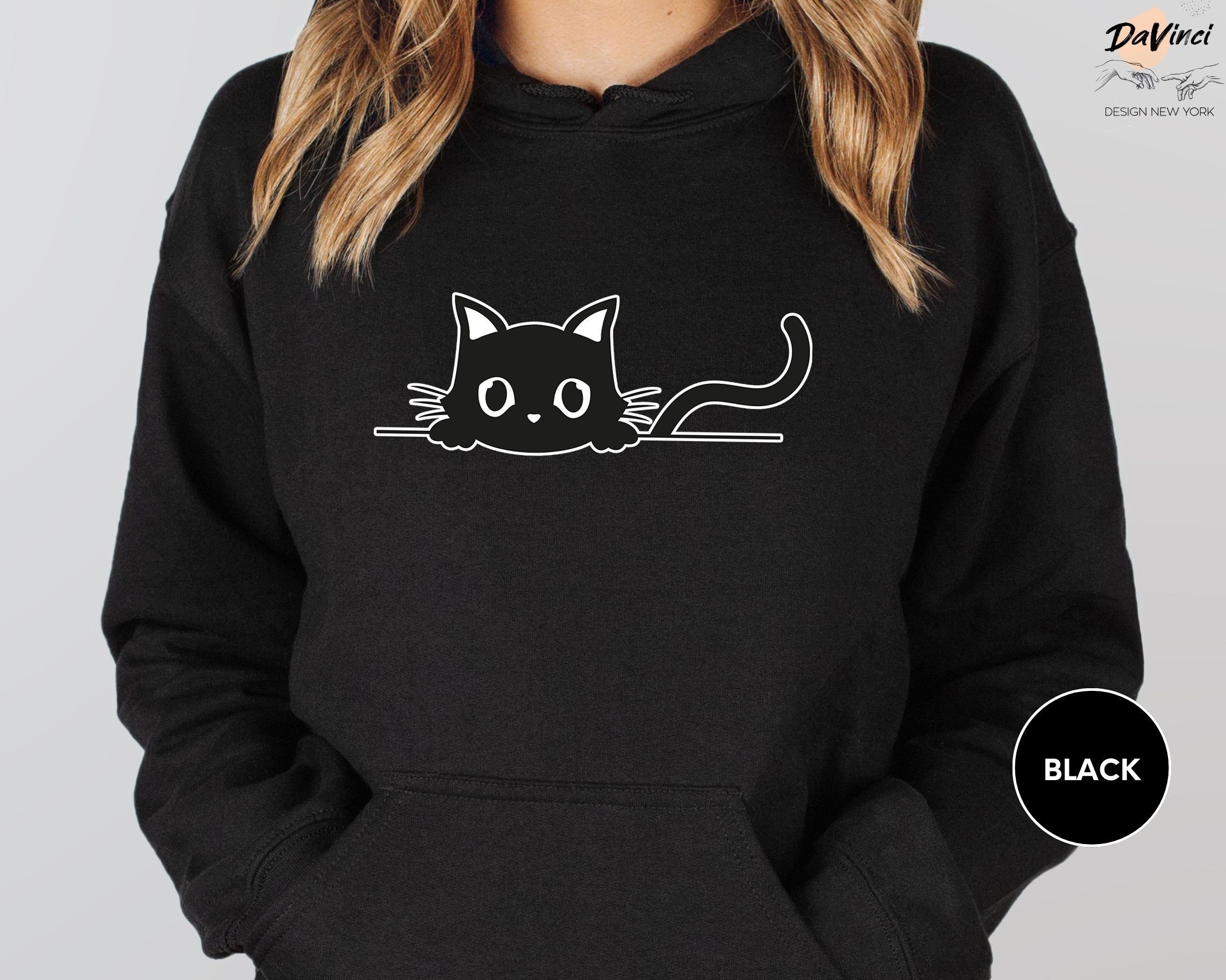 Hiding Cat Hoodie, Kitty Hiding Hoodie, Black Cat Hoodie, Halloween ...