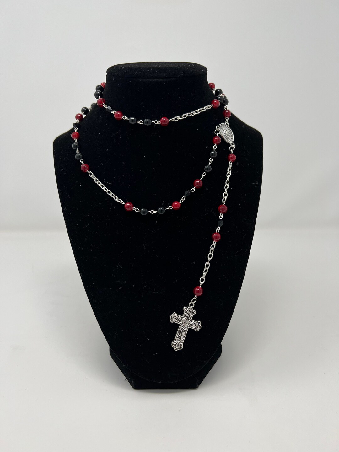 Gothic Vintage Red Glass Quartz Bead Long Rosary Necklace With - Etsy