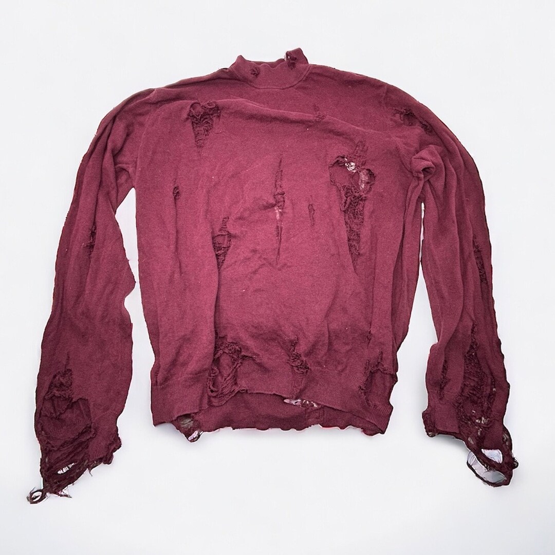90s Vintage Maroon Red Distressed Ripped Sweater Grunge Style Oversized ...