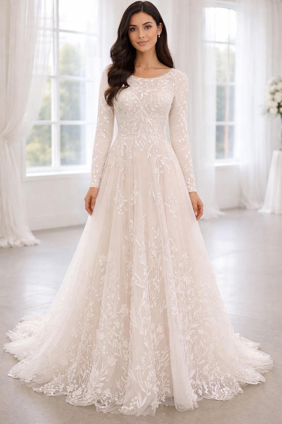 Modest A-line Wedding Dress With 3-D Lace| Leif Dress - Etsy