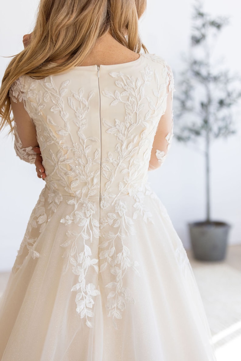 Modest A Line Wedding Dress With 3 D Lace Hazel Dress Etsy