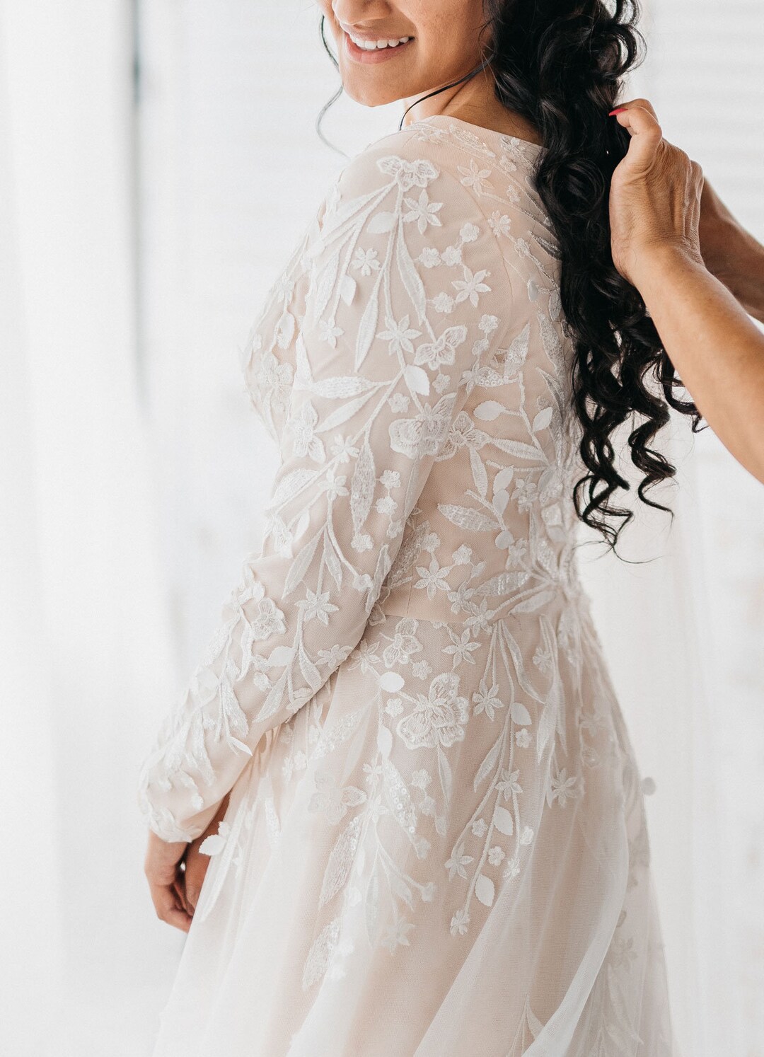 Modest A-line Wedding Dress With 3-D Lace Leif Dress - Etsy