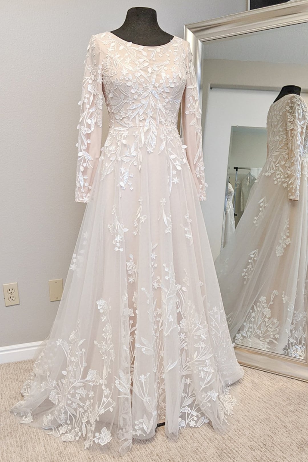 Modest A-line Wedding Dress With 3-D Lace| Leif Dress - Etsy