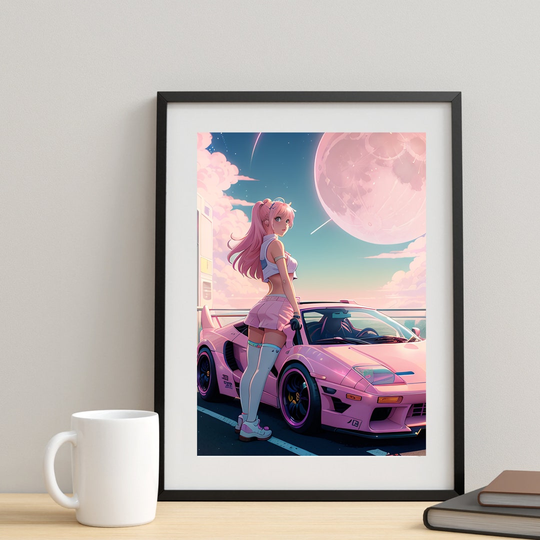 Anime Car Girl Print Pastel Anime Girl Print Anime Car Girl Etsy