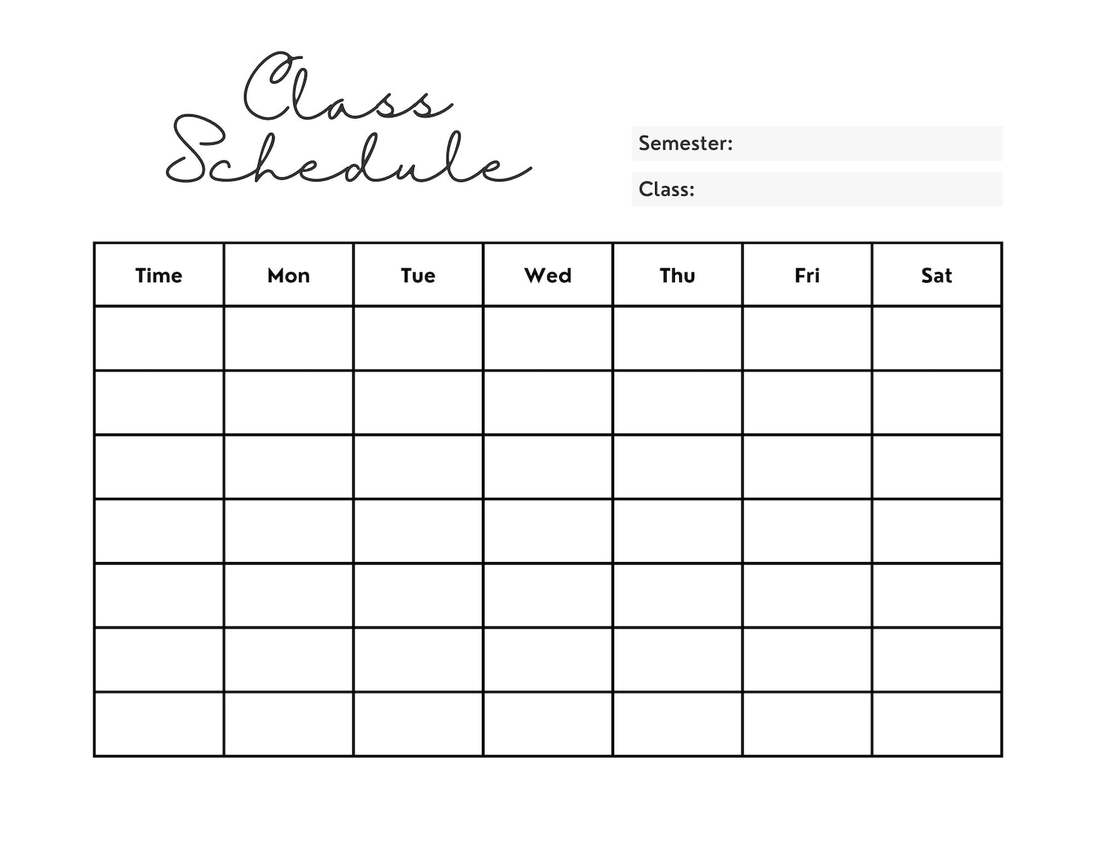 Class Schedule - Pdf Print - Etsy