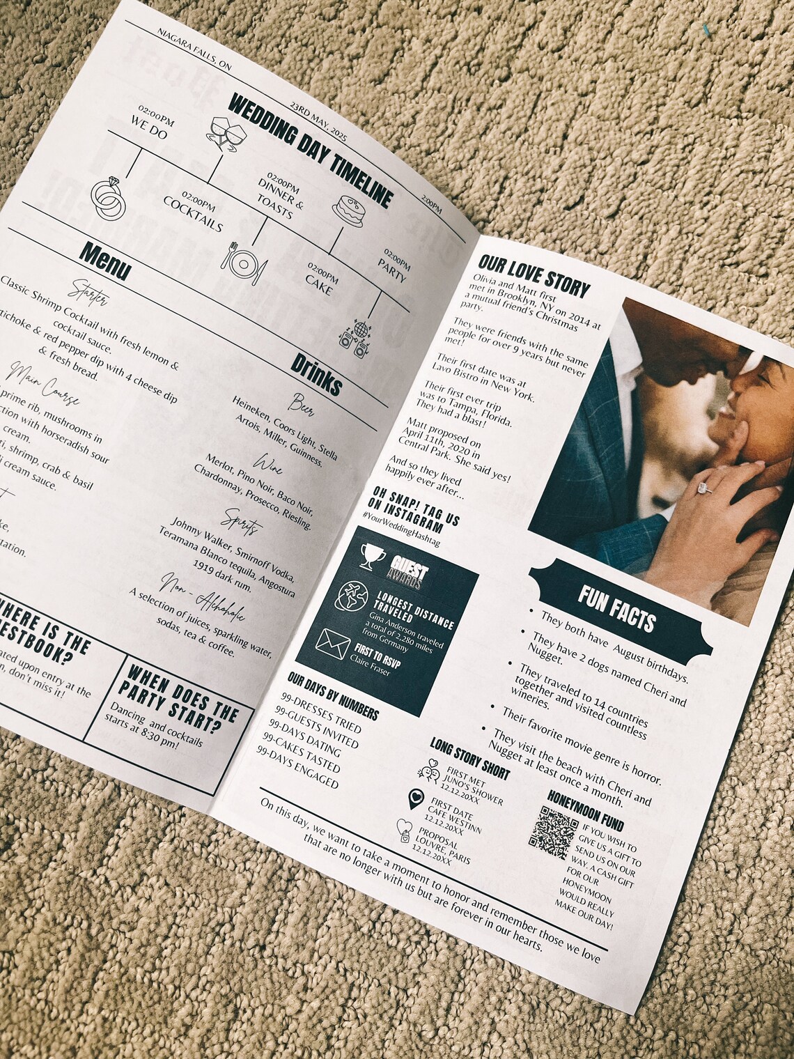 Newspaper Wedding Program Template, Printable Wedding Infographic ...
