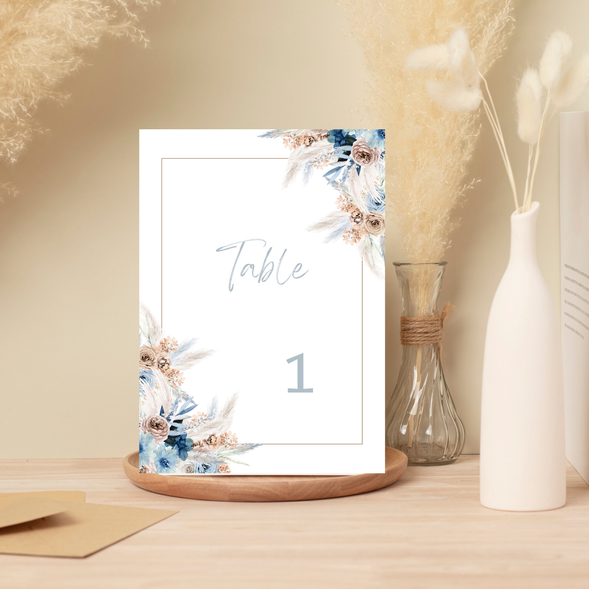 Boho Blue Wedding Seating Chart & Table Number, Editable Template, DIY ...