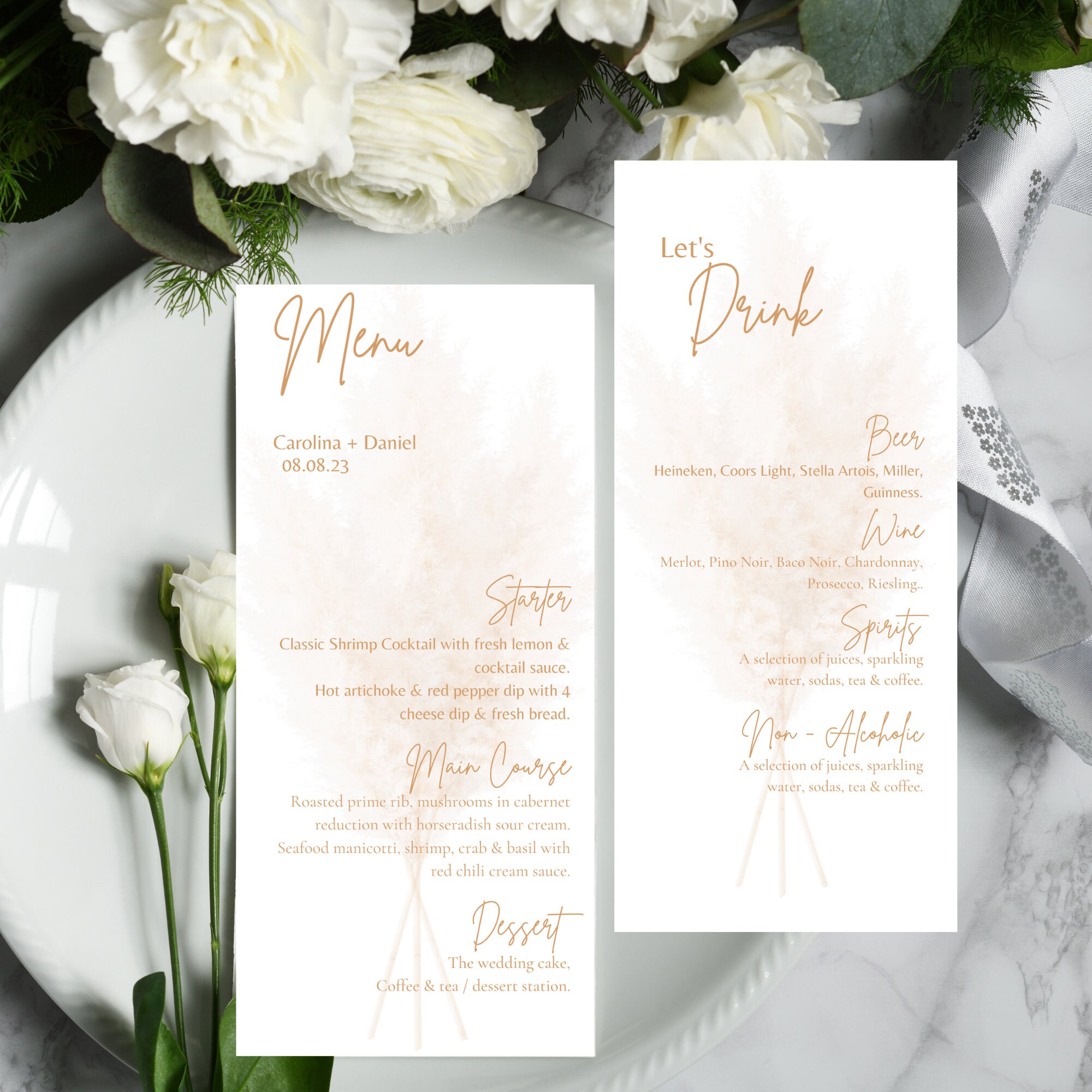 Editable Menu Template, Boho Menu, Food and Drink Menu Template, Pampas Editable Event Menu ...