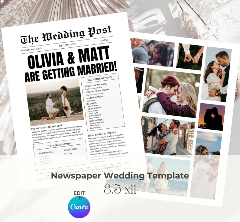 Newspaper Wedding Program Template, Editable Newspaper Wedding Program ...
