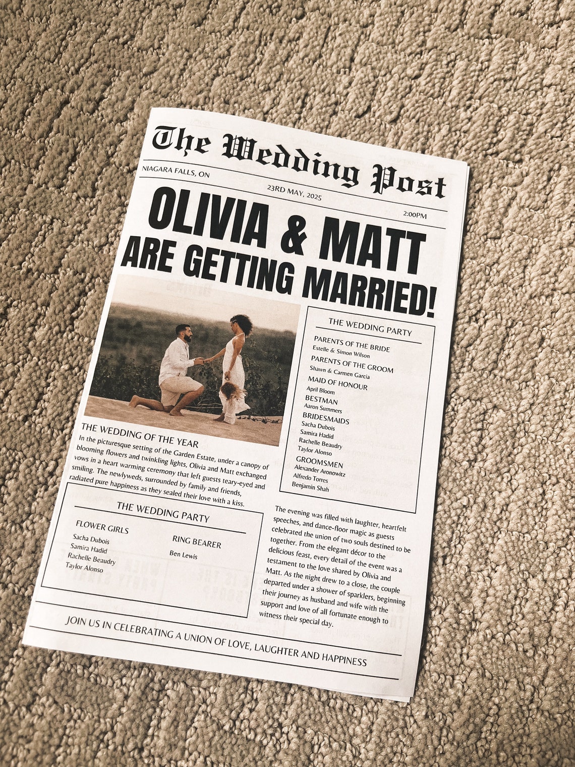 Newspaper Wedding Program Template, Printable Wedding Infographic ...