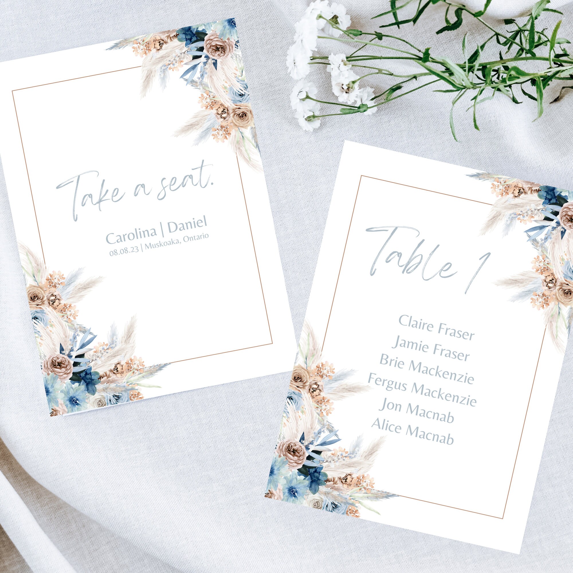 Boho Blue Wedding Seating Chart & Table Number, Editable Template, DIY ...